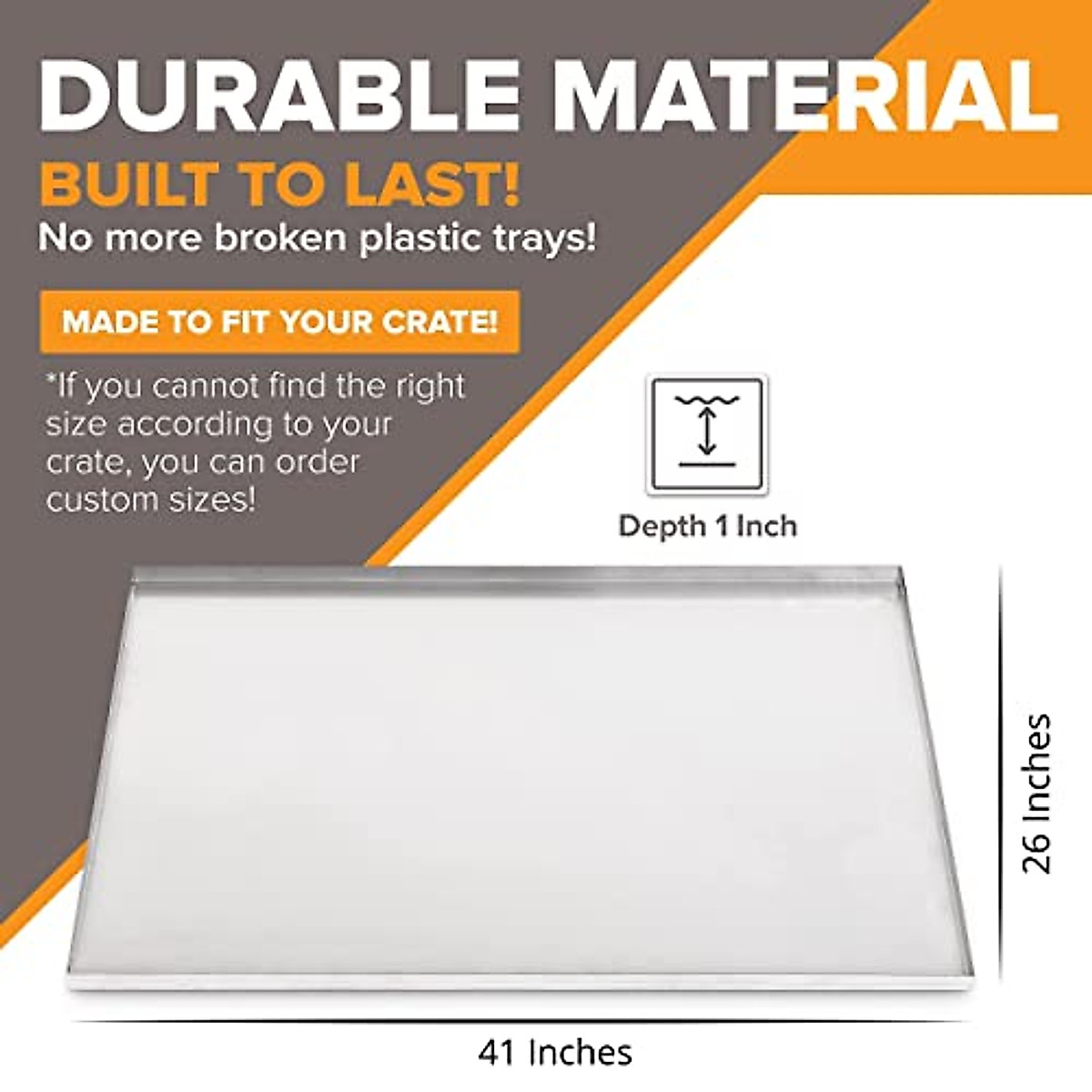 Metal Replacement Tray for Dog Crate - Stainless Steel - 41 x 26 x 1 - Chew Proof And Crack Proof Pet Kennel Tray - Replacement Pan for Midwest Central Metal Crates - by Pinnacle Woodcraft