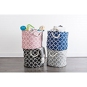 DII Collapsible Burlap Storage Basket or Bin with Durable Cotton Handles, Home Organizational Solution for Office, Bedroom, Closet, Toys, & Laundry (Small Round - 12x9), Rose Lattice