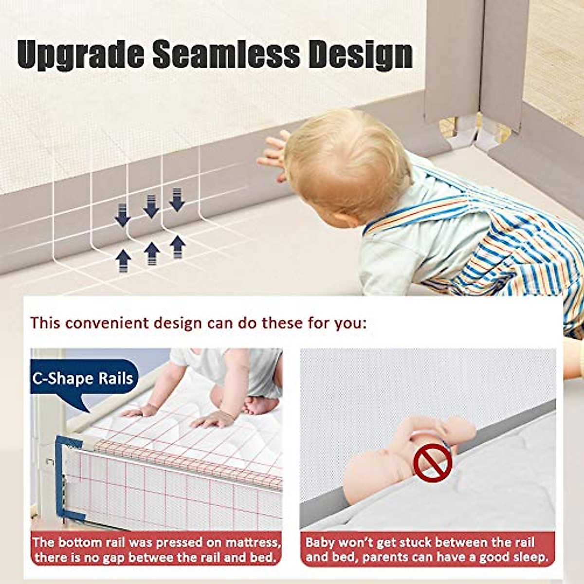 Bed Rail for Toddlers, 60’’70’’75“78’’86’’ Extra Long Baby Bed Rail Guard Lifting Vertically, 1 Side of Free-Tool Assembled Bed Rail Guard for Toddlers Fit Queen Bed, King Bed (75 Inch, Grey Moon)