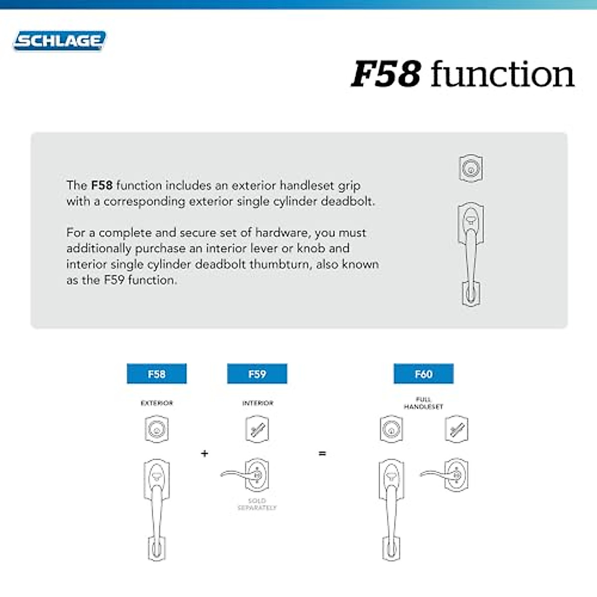 Schlage F58 GRW 622 Greenwich Single Cylinder Exterior Entrance Handleset, Matte Black (Exterior Half Only)