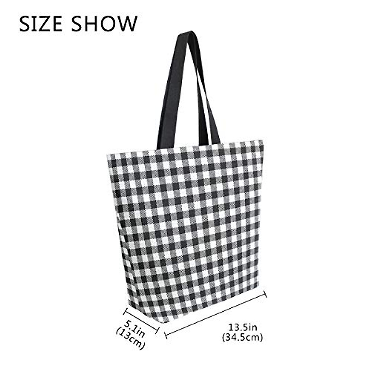 ALAZA Black Plaid Large Canvas Tote Bag for Women Girls