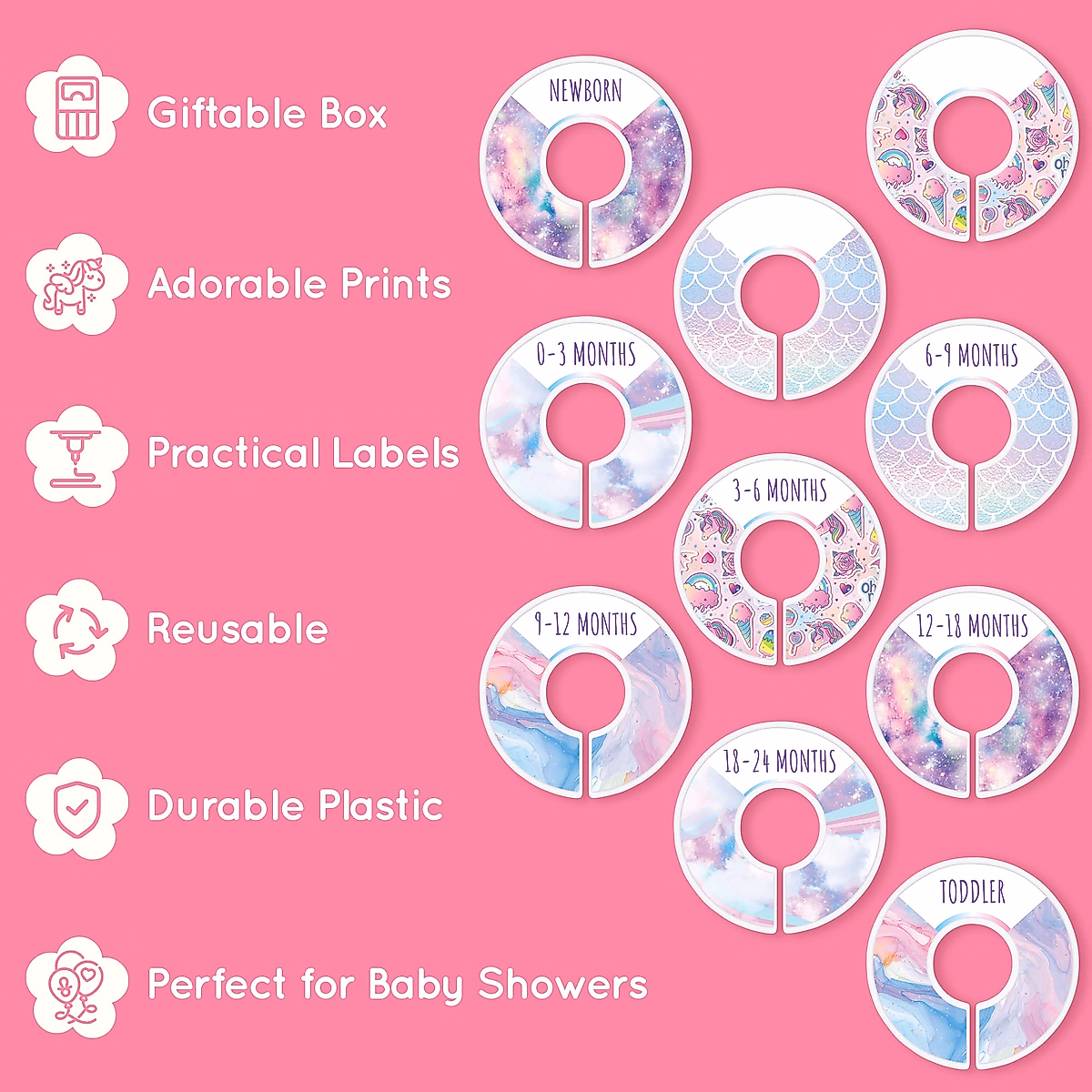 Baby Closet Dividers Clothes Dividers- Closet Divider Set | Color Clothing Rack Dividers, Clothes Dividers for Closets, Closet Labels, Dividers Closet Clothes Dividers (10 Baby Girl)