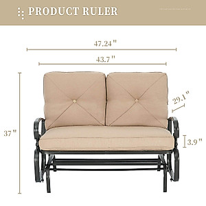 SUNCROWN Outdoor Swing Glider Chair, Patio 2 Seats Loveseat Rocking Chair with Cushions, Steel Frame Furniture - Brown