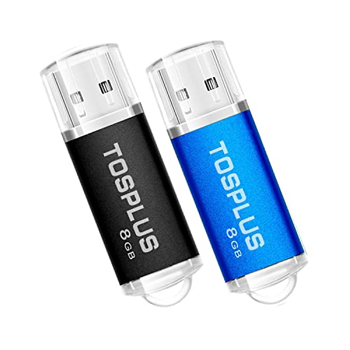 TOSPLUS 2Pack 8GB USB 2.0 Flash Drive 8GB Thumb Drive Memory Stick Jump Drive (Black/Light Blue)