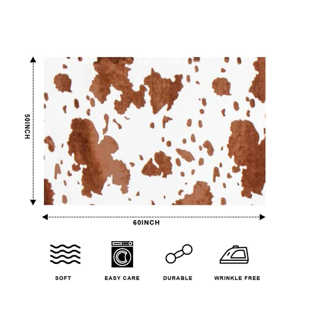 50x60IN Cow Print Blanket Brown Soft Fleece Throw Blanket Warm Plush Dog Blankets Lightweight Cozy Blanket Washable Home Décor Cow Print Throws for Adult Sofa Bed Couch Bedroom Living Room Dorm Room