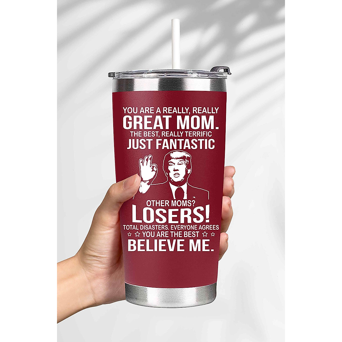 BETHEGIFT Mother's Day Gifts for Mom from Daughter, Son - Mom Gifts - Great Mom Coffee Tumbler - Birthday Gifts for New Mom, Mom To Be, Mother In Law - Present for Mom - Mom Cup 20oz, Red