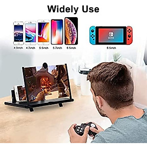 12 inch Screen Magnifier, 3D Smart Mobile Phone Screen Amplifier with Foldable Holder Stand for Any Smart Phone to Watch Your Movies and Videos, Black, F3