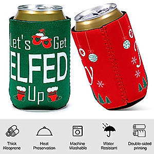 12 Pcs Christmas Can Cooler Sleeves 6 Styles Christmas Theme Tree Snowman Hat Reindeer Funny Neoprene Holiday Can Cover Holders for Soda Bottle Drink Xmas Party Supplies Favors (Cute, 5.1 x 3.9 Inch)