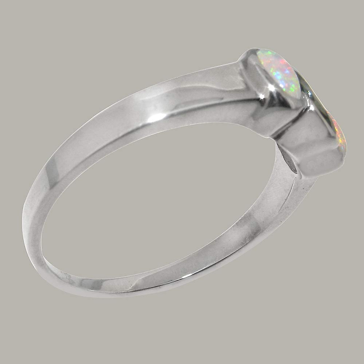 925 Sterling Silver Natural London Blue Topaz & Opal Womens Anniversary Ring - Size 8.75