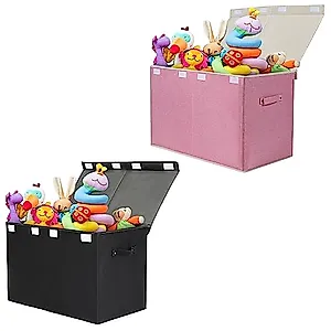 popoly Large Toy Box Chest with Lid, Collapsible Sturdy Toy Storage Organizer Boxes Bins Baskets