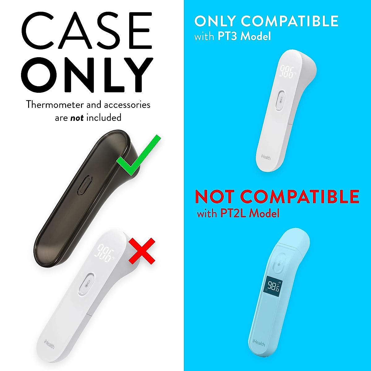 TUDIA [SKN] Full Body Soft TPU Travel Carrying Case Compatible with iHealth No-Touch Forehead Thermometer (PT3) [CASE ONLY] (Black)