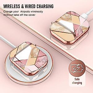 Maxjoy for AirPods 2nd Generation Case, Graceful Marble Hard Protective Shockproof Airpods Case Cover with Keychain Compatible with Apple AirPods 1st and 2nd Charging Case for Women Men,Pink Yellow