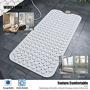 Large Non Slip Bathtub Mat, Extra Long Bath Mat for Tub, 40 x 16 Inch, Machine Washable Shower Mats with Suction Cups and Drain Holes, Bath Tub Mats for Bathroom Non Slip, White