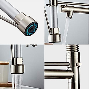 DEWINNER Pull Down Kitchen Faucet, Kitchen Sink Faucet with Sprayer, 2-spout, Single-Handle Control, Rotate 360 ​​Degrees, High Arc Spring Design, Brushed Nickel