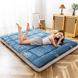 MAXYOYO Futon Mattress, Grey Cactus Pattern Japanese Floor Mattress Queen Size, Quilted Bed Mattress Tatami Mattress, Extra Thick Folding Sleeping Pad Breathable Guest Bed for Camping Couch
