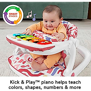 Fisher-Price Portable Baby Chair, Deluxe Sit-Me-Up Seat with Kick & Play Piano Learning-Toy for Babies and Toddlers, Pink
