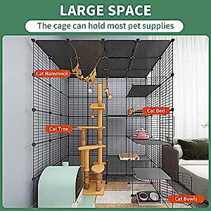 Eiiel Large Cat Cage Indoor Cat Playpen Metal Wire Kennels Crate Ideal for 1-4 Cats, 54 L x 41W x 69 H Inch, Black