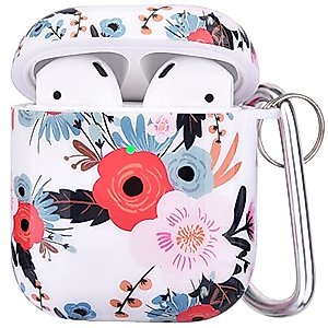 OLEBAND Airpods Case with Cute Skin and Keychain,Hard and Shockproof Airpods Cover for Women and Girls,Accessory Sets for Air pod 2 and 1,Colorful Flower