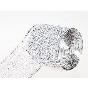 YASEO Silver Sparkling Glitter Mesh Ribbon, Christmas Wired Edge Ribbon for Home Decor and Xmas Tree, 2.5 Inches x 10 Yards