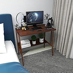 DEILALY Computer Desk Small Desk Wood Desk Metal Frame W31.5*D19*H29.5 Writing Table Study Desk Work Station with Storage Rack Gaming Desk Study Table Small Desk Home Office Bedroom Brown