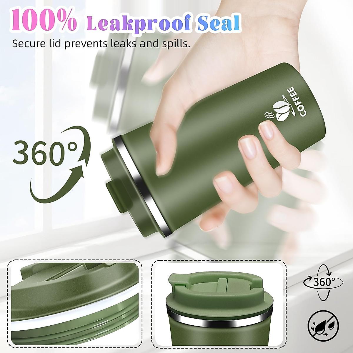 17oz Insulated Travel Coffee Mug with Flip Lid – Leakproof Stainless Steel Insulated Coffee Tumblers, Portable Thermos Cup for Hot & Cold Drinks, Perfect for Camping & On-the-Go