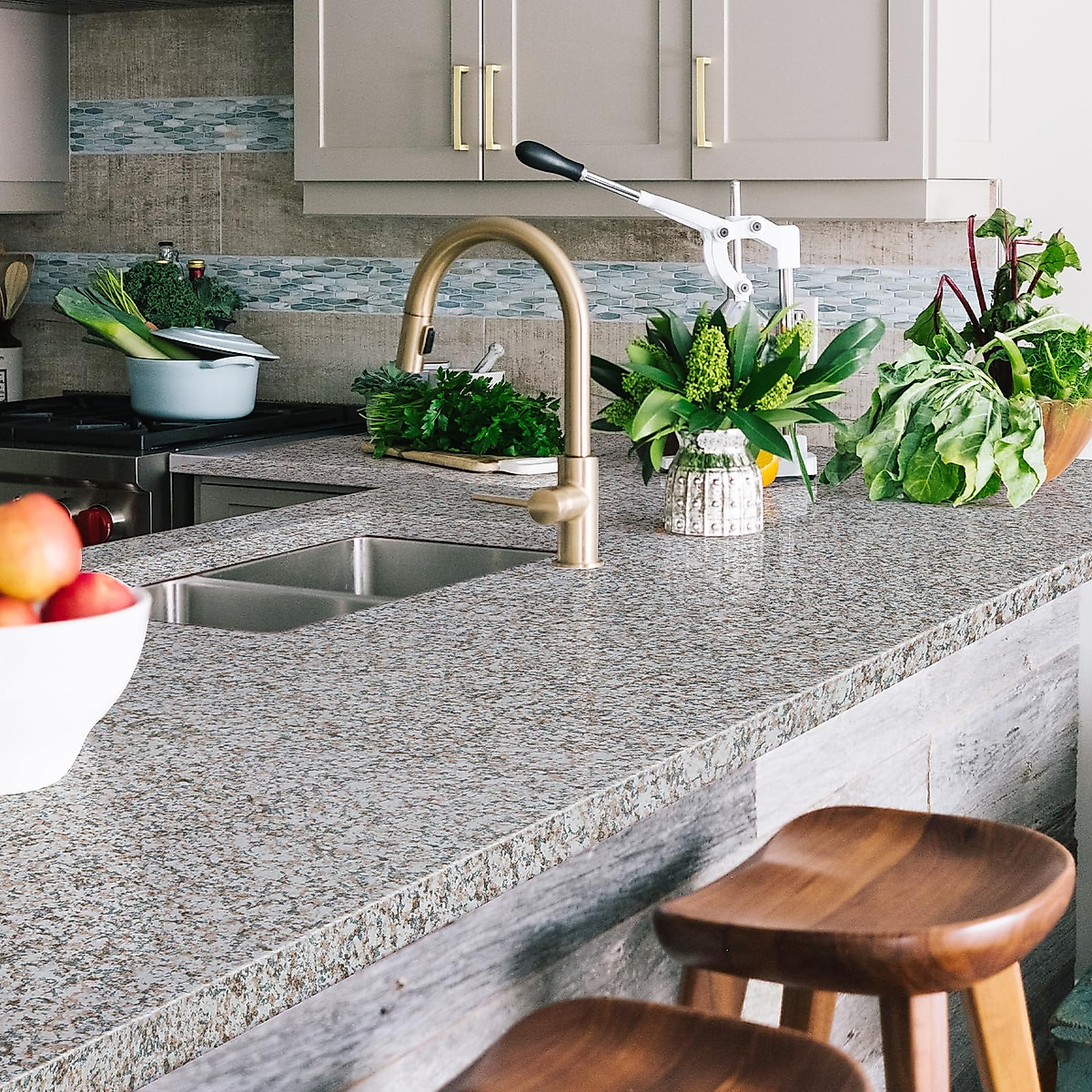 STICKGOO Marble Wallpaper, Peel and Stick Granite Contact Paper for Countertops, Vinyl Contact Paper for Kitchen Cabinets, Removable, Renter-Friendly, Misty Brown Granite, 17.7" x 157.5"