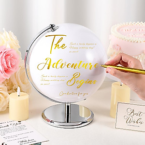 Saypacck Guest Book Alternative DIY World Globe with 4 Pcs Pens Writable Blank Globe with Metal Silver Stand for Wedding Guest Book Wedding Party Bride Shower 2024 Graduation Party Home Adults