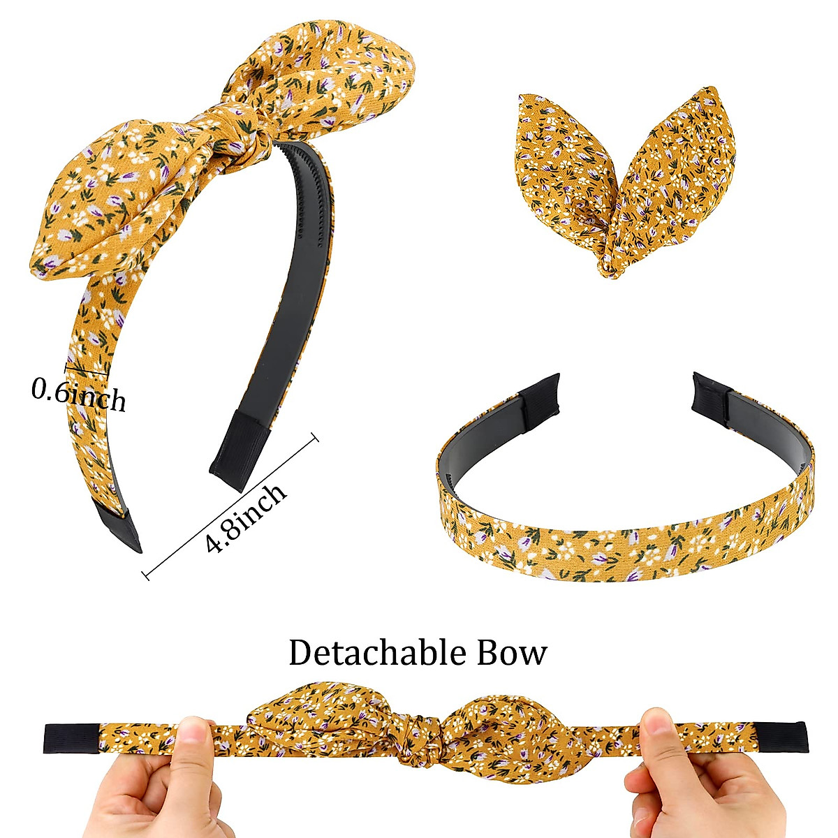 Jaciya Hairband, Non Slip Fashion Knotted Thin Headband with Bow, Cute Top Knot Hair Bands for Women Girls, Bunny Ears Headband, Floral Head Bands Hair Accessories, 6 Pieces