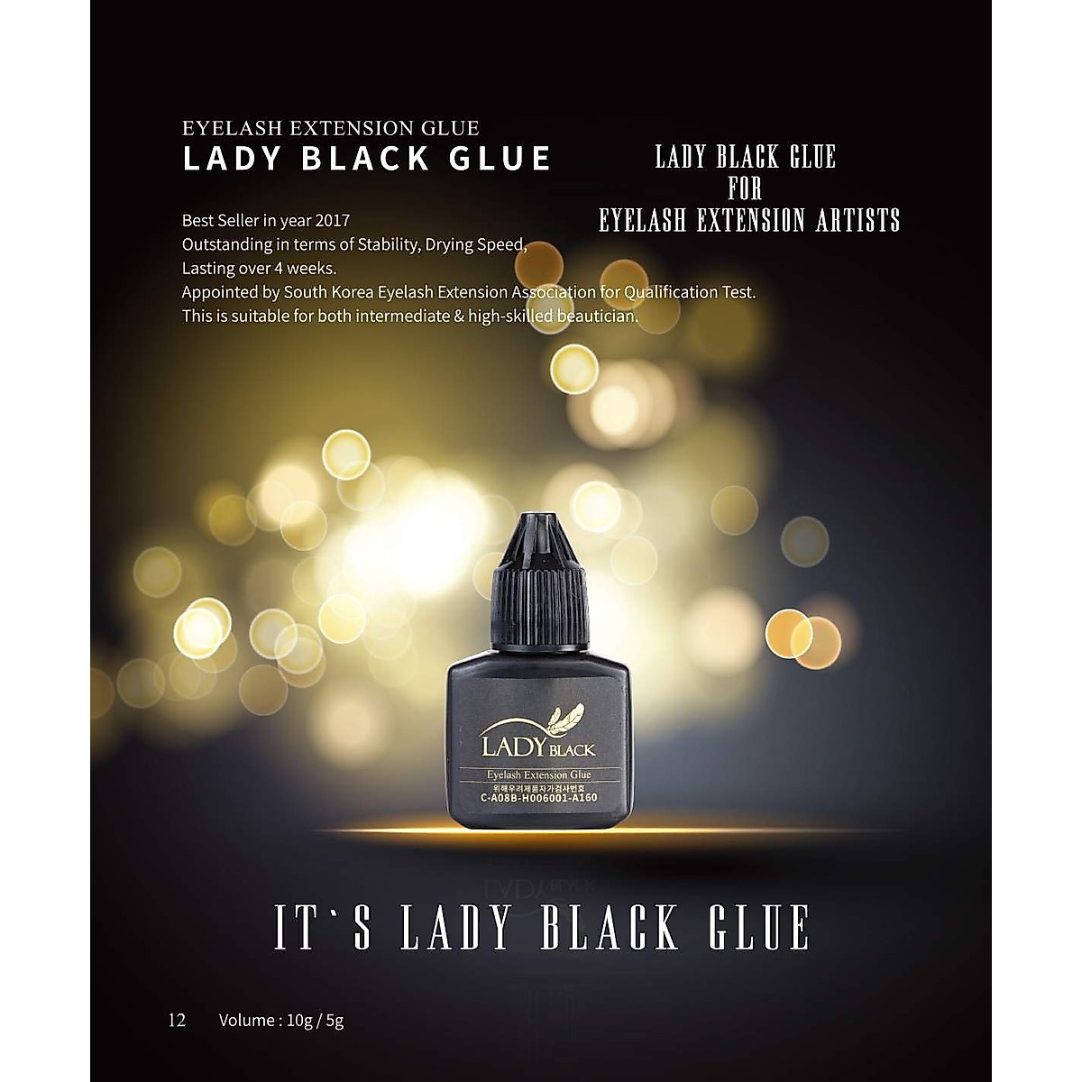 50 Pink + 2 Lady Black 5 ml - 3-4 Seconds Drying time - Retention 5-6 Weeks - Professional Use Only Strong Black Adhesive for Individual Semi-Permanent Extensions Latex Free