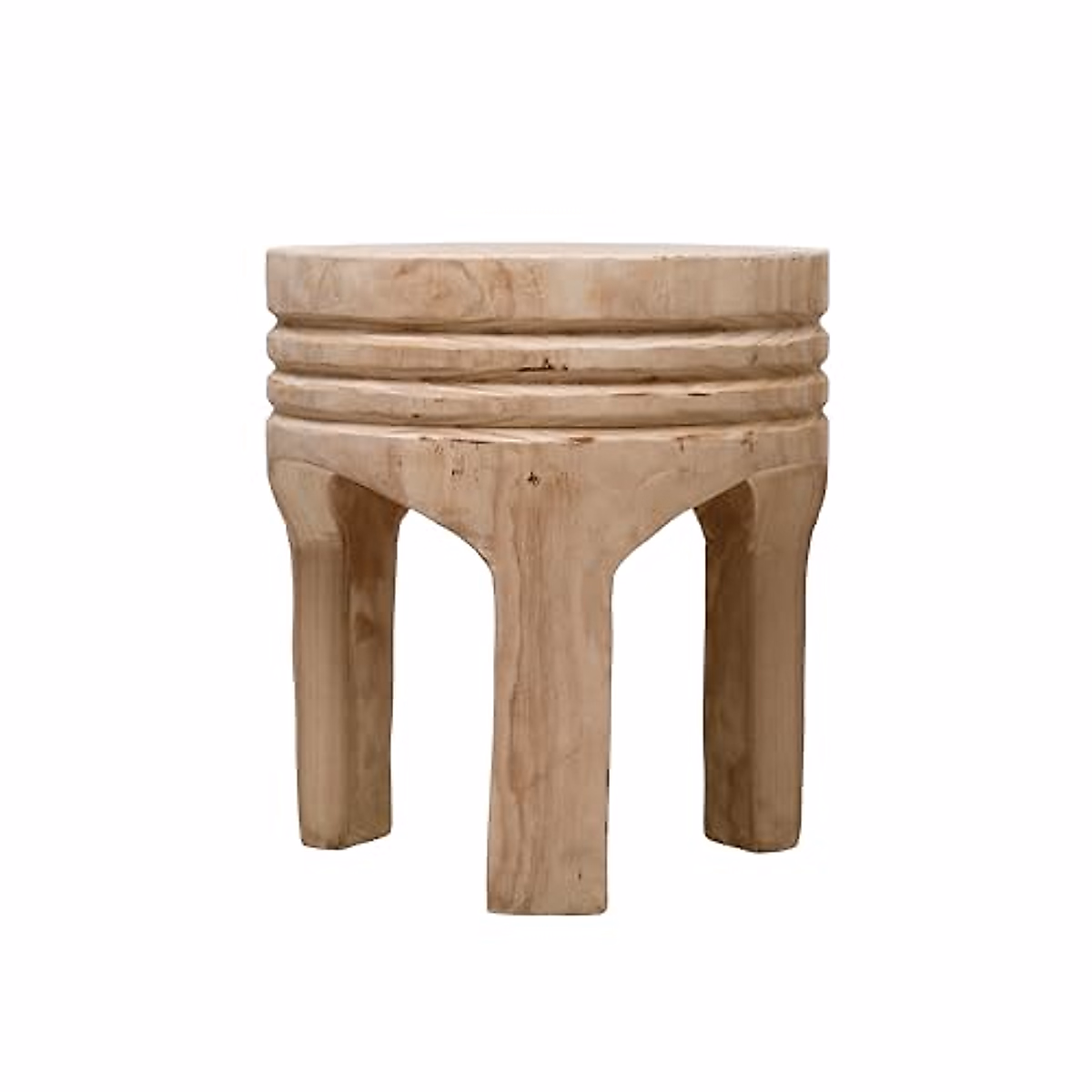 Creative Co-Op Boho Hand-Carved Paulownia Wood Stool, Natural