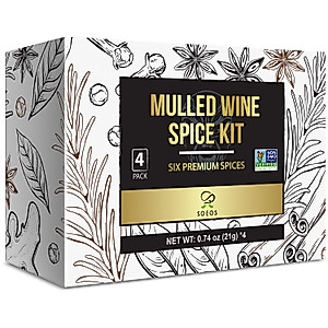 Soeos Mulled Wine Spice Kit, 2.96 oz (0.74 oz*4), Six Premium Spices, Mulled, Wine Spice Kit, Cooking Gadgets Holiday Gifts, Wine Gifts for Women, Christmas Gift Ideas