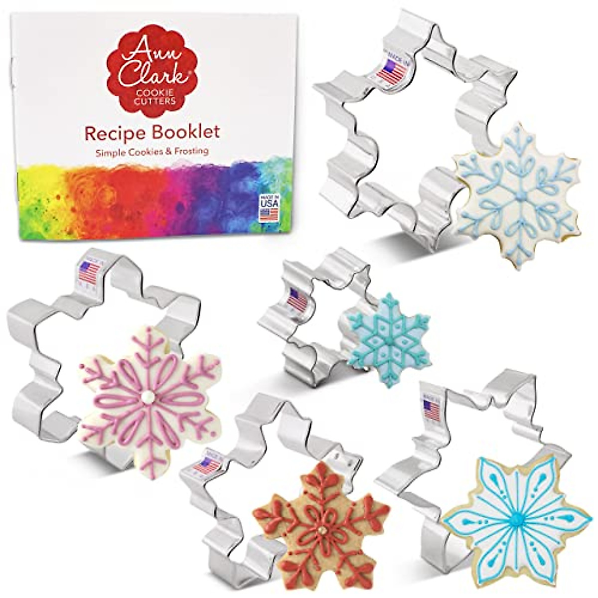 Snowflake Cookie Cutters 5-Pc Set Made in USA by Ann Clark, 3.25", 3.5", 4", 4.25", 4.5"