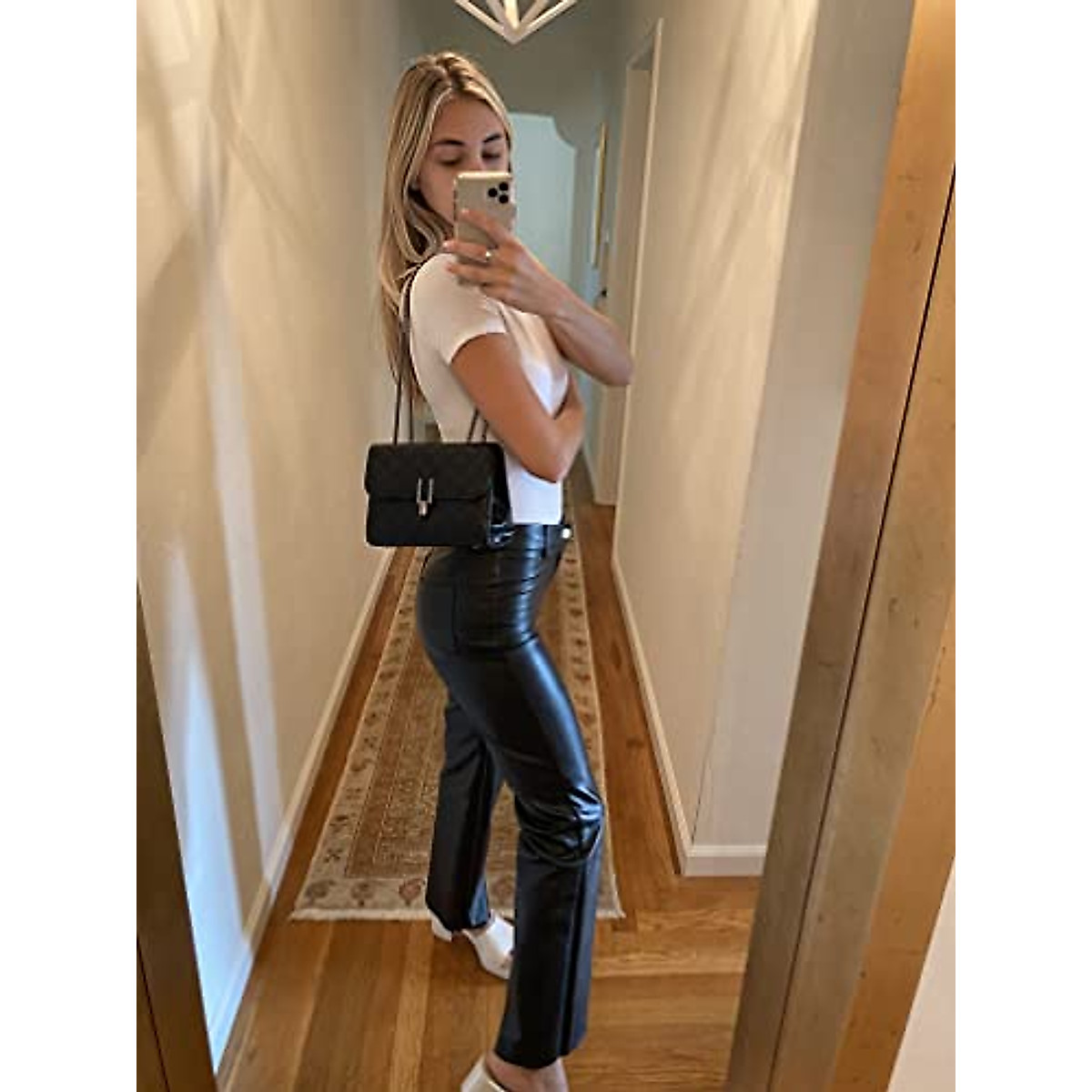 Small Quilted Crossbody Handbag or Shoulder Bag with Flap Purse with Chain Strap for Women (Black - Graphite Chain)