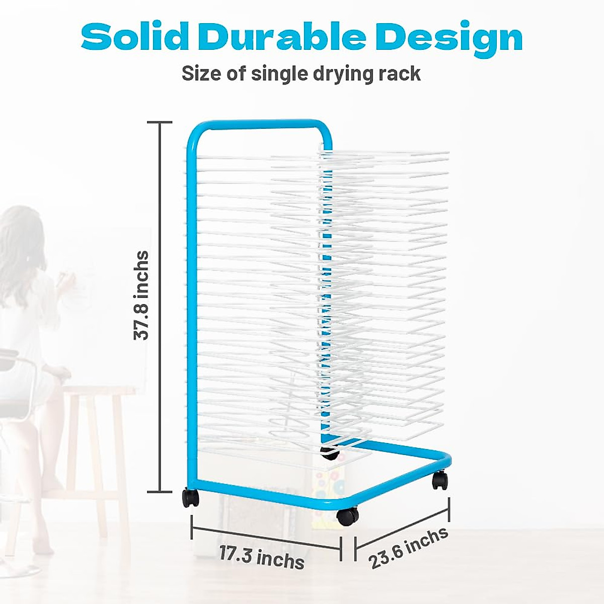 Yeeoy 25 Shelf Art Drying Rack for Art Studios & Classrooms, Mobile Metal Paint Drying Rack with Wheels, Art Storage Rack Art Canvas Organizer for Kids, White