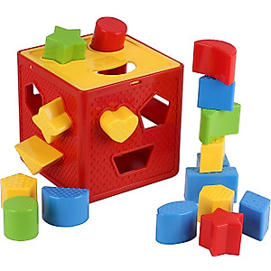 Play22 Baby Blocks Shape Sorter Toy - Childrens Blocks Includes 18 Shapes - Learning Color Recognition - Colorful Sorter Cube Box - My First Baby Toys - Toys Gift for Boys & Girls
