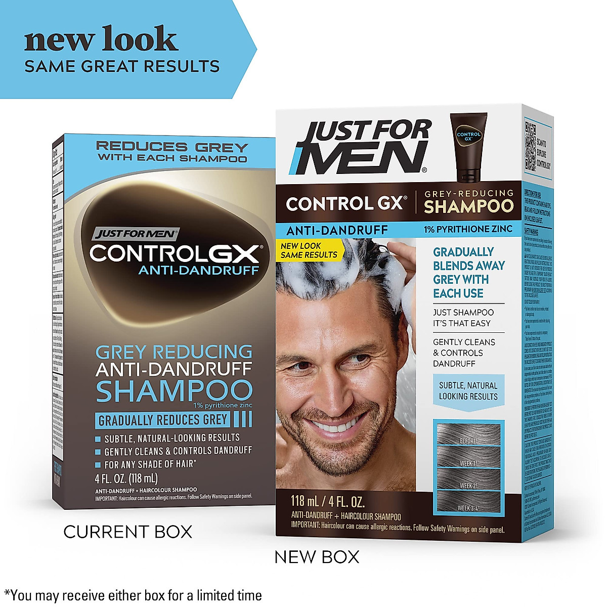 Just For Men Control GX Grey Reducing Anti-Dandruff Shampoo, Gradual Hair Color, Controls Dandruff with Zinc Treatment, 4 Fl Oz - Pack of 3 (Packaging May Vary)