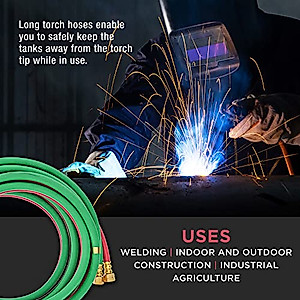 Master Elite 25 Foot Oxygen Acetylene Hose Twin Welding Hose Set, 1/4 Inch B Fittings, 9/16”-18 - Oxy Acetylene Cutting Torch Hoses, Welder Gas Hose Cut Metal, Green Red, Grade R, Fits Regulators