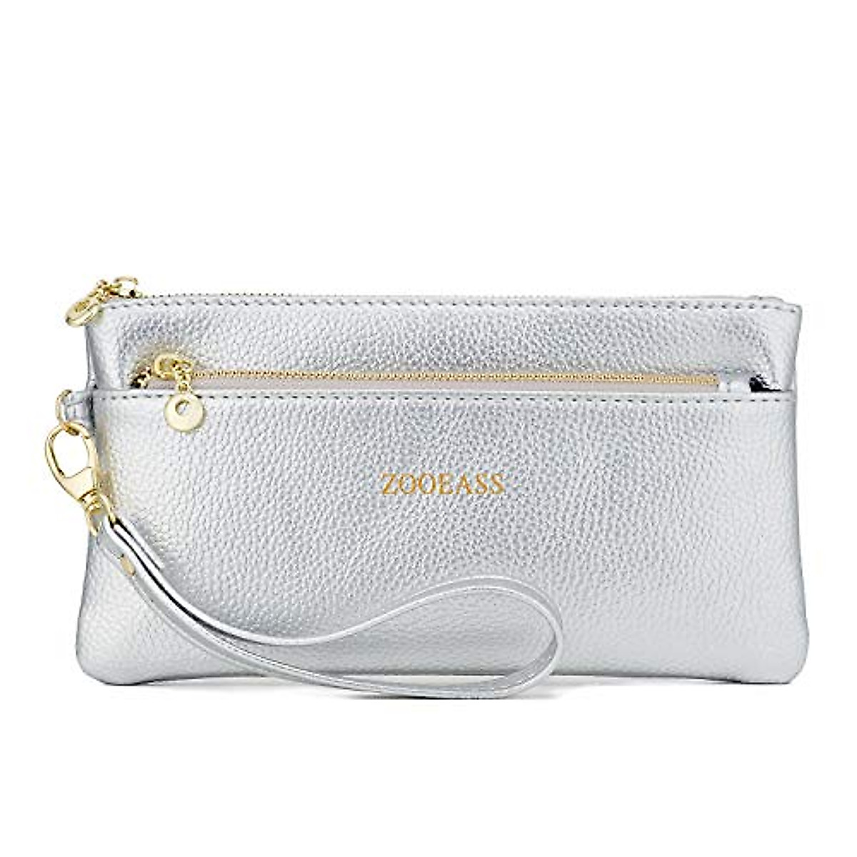 ZOOEASS Women Vegan Leather Wristlets Bag, Clutch Organizer Wallets Purses for iPhone (Silver)