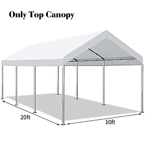 10'x20' Carport Replacement Top Canopy Cover for Car Garage Shelter Tent Party Tent with Ball Bungees White (Only Top Cover, Frame is not Included)