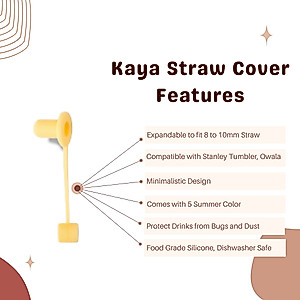 Kaya 5 Pcs Minimalist Silicone Straw Covers, Reusable and Expandable Straw Covers Up to 0.4inch/10mm Straws