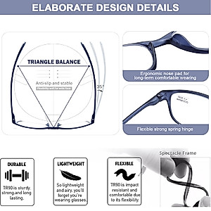 AQWANO 4 Pack Computer Reading Glasses Men Women Blue Light Blocking, Lightweight TR90 Flexible Frame Readers Glasses Anti Glare, 2.75