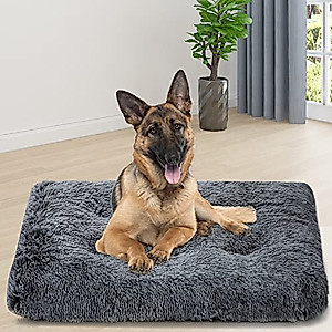 Dog Bed,Crate Pet Bed Kennel Pad,Soft Plush,Comfortable Dog Bed,Washable,Suitable for Medium & Large Dogs(Dark Grey)