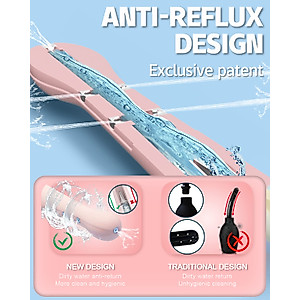 Enema Douche Anti Back-Flow, Amal Douche Bottle for Colon Cleansing Detox and Constipation, Anal Enema Bulb with 5 Spouts, Reusable Enima Vaginal Cleaner kit for Men Women (1Pink)
