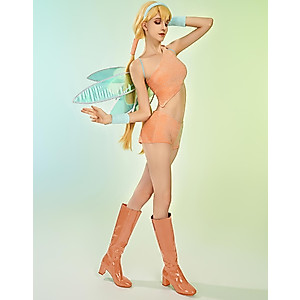 Winx Club Women's Stella Cosplay Fairy Costume Outfit One-shoulder Top and Shorts with a Pair of Wings