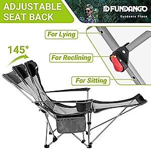 FUNDANGO Reclining Camping Chair with Foot Rest, Portable Folding Reclining Chair, Outdoor Folding Lounge Chairs with Armrest, 64.9X22.8X28.7inches, Black/MediumGrey