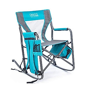 Creative Outdoor Collapsible Folding Rocking Director Chair | Folding Chair for Camping Picnic Beach Patio (Teal/Gray)