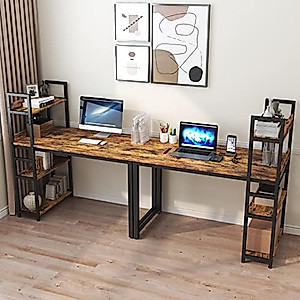 Napnapday 55 inch Computer Desk with Storage Shelves, Home Office Study Writing Table with Bookshelf, Rustic Brown