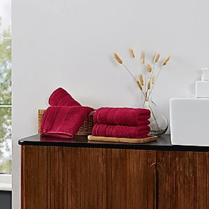 TRIDENT Soft and Plush, 100% Cotton 4 Piece Hand Towels for Bathroom, Highly Absorbent, Hotel Luxury, Super Soft, Salon Towels, Soft Comfort, 500 GSM (Crimson Red)