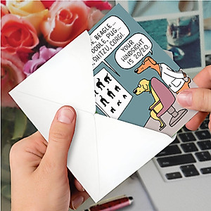 NobleWorks - 1 Funny Pet Birthday Card - Colorful Cartoon Animal Puppy Jokes, Bday Notecard for Him, Her - Dog Eye Exam C2435BDG