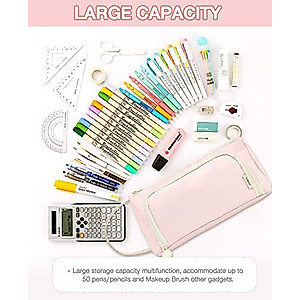 Large Capacity Pencil Case Pen Bag, Pencil Bag Stationery Storage Pencil Pouch, Handheld Makeup Pouch Holder, Pencil Pouch Organizer College School Office Supplies for kid Adult Christams Gift(Pink)